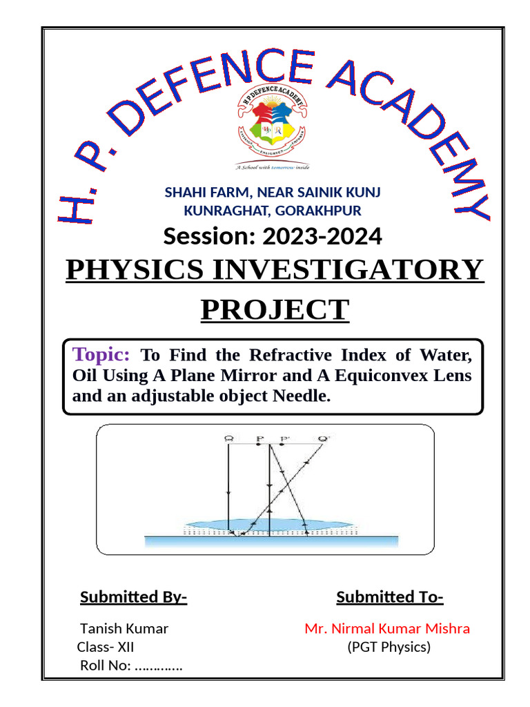To Find The Refractive Index of Water, Oil Using A Plane Mirror and A ...