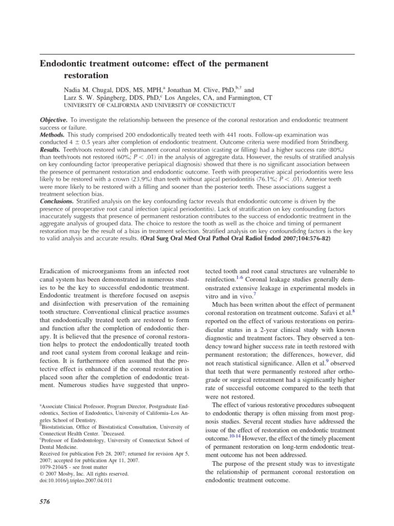 Impact of Restoration on Endodontic Success | PDF | Medical Diagnosis ...