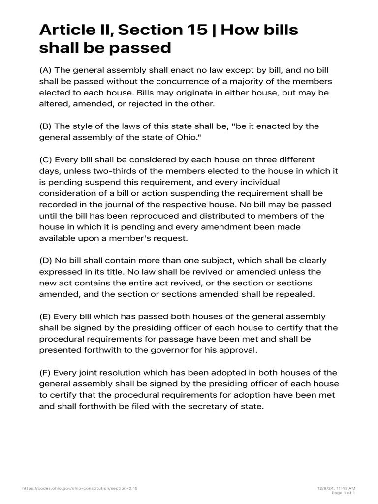 Article II, Section 15 - Ohio Constitution - Ohio Laws | PDF