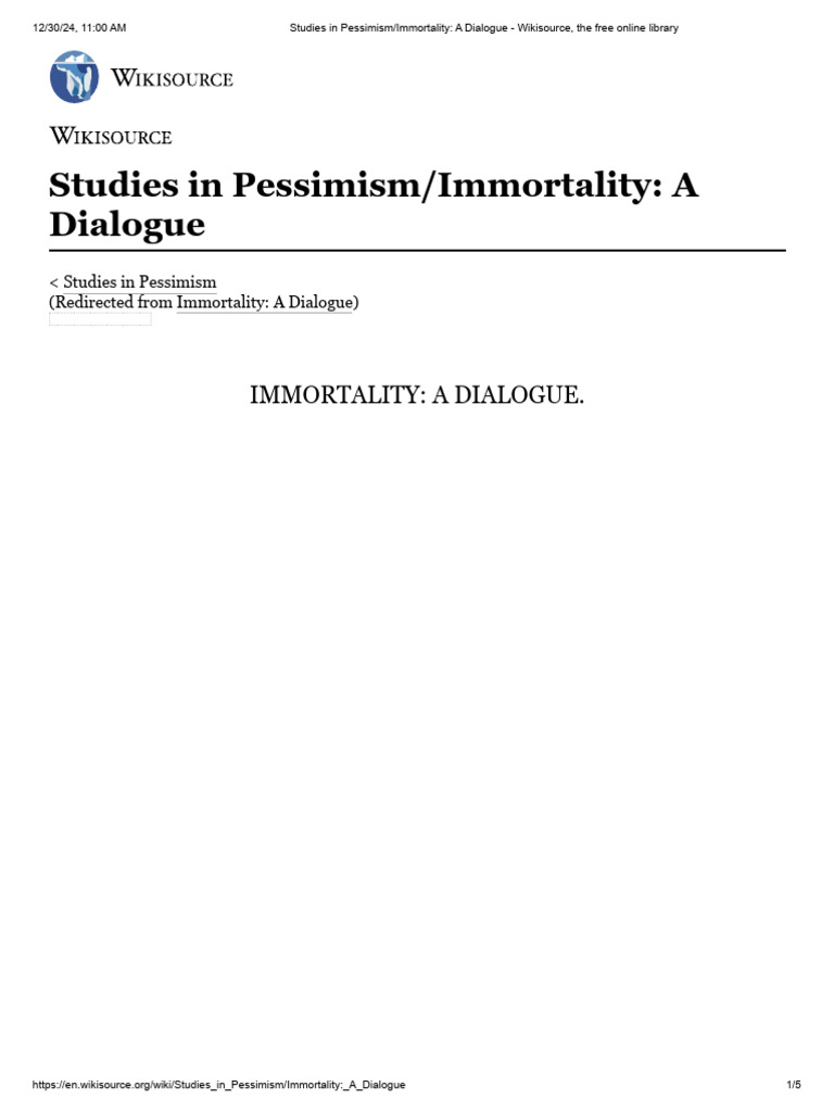 Arthur Schopenhauer - Immortality | PDF