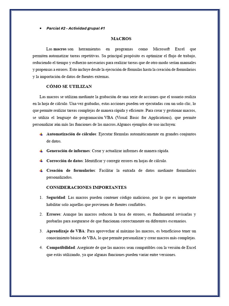 Parcial 2 Taria 1 G | PDF | Macro (informática) | Microsoft Excel