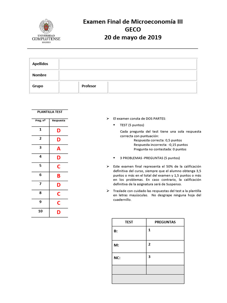 Examen Final Microeconomía III 2019 | PDF | Monopolio | Excedente económico