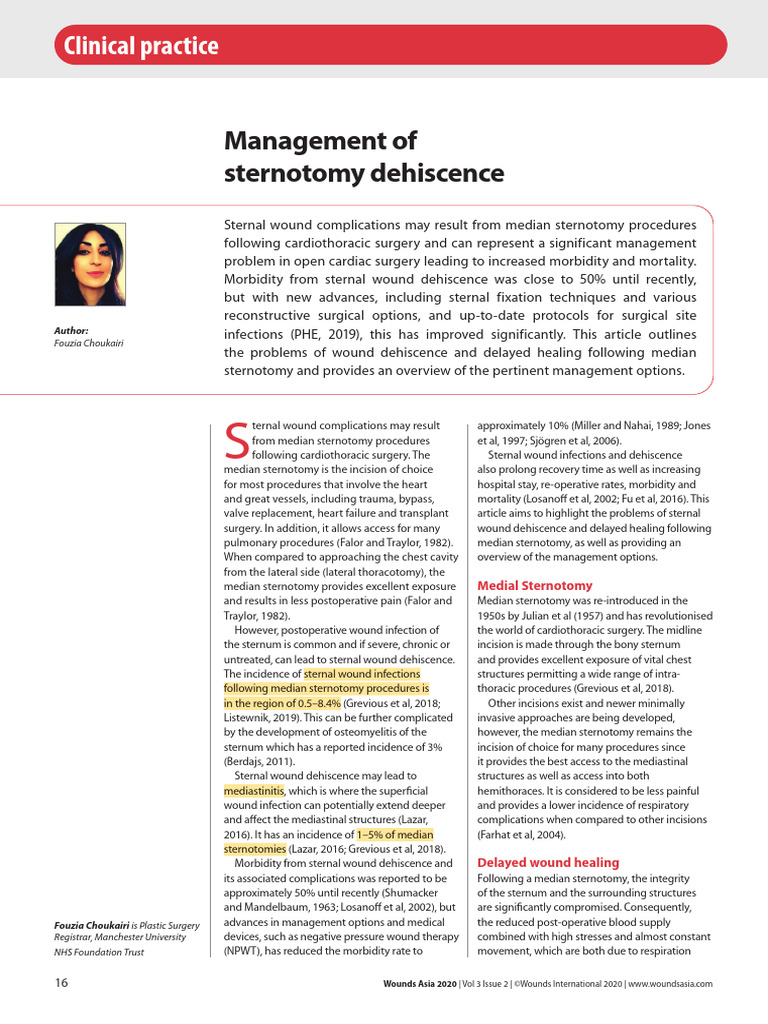 Management of Sternotomy Dehiscence Paper | PDF | Wound | Surgery
