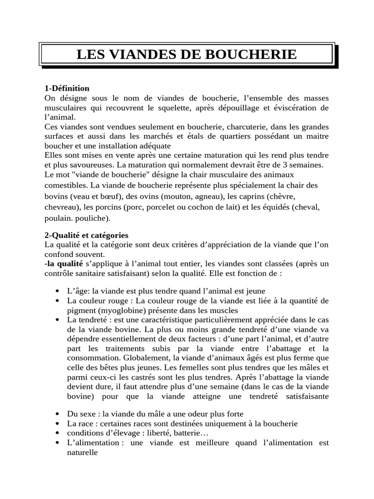 Classification et qualité des viandes de boucherie | PDF | Viande | Muscle