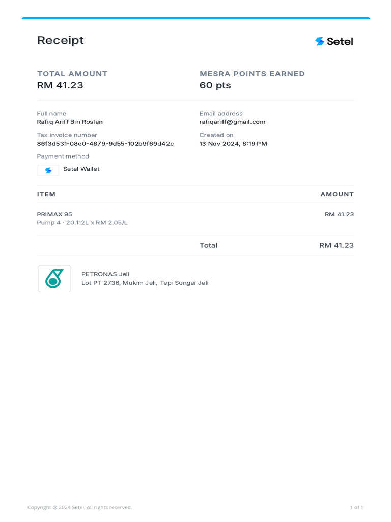 Your Setel Transaction | PDF