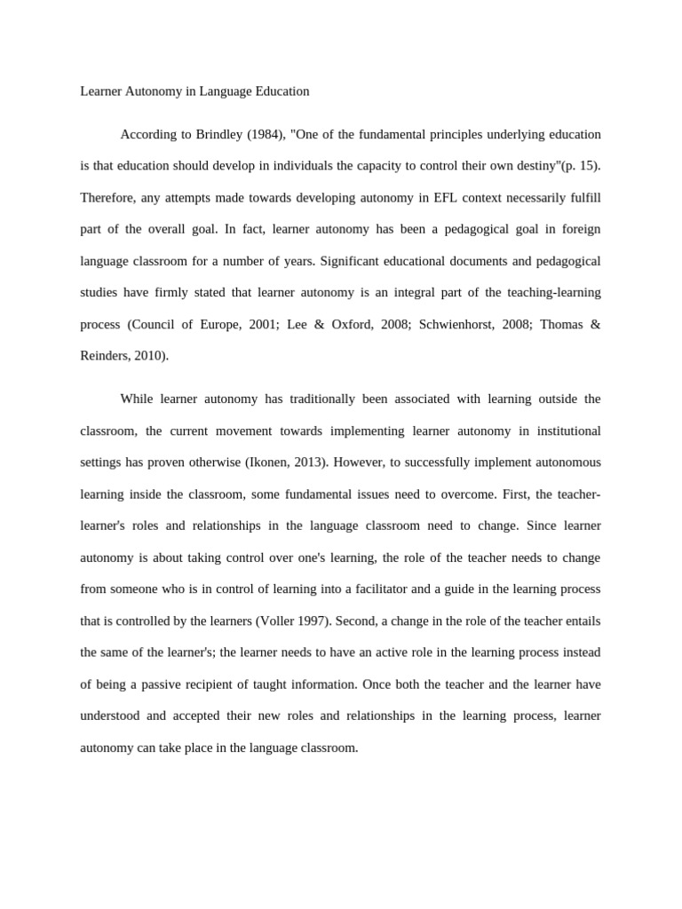 Learner Autonomy in Language Education | PDF