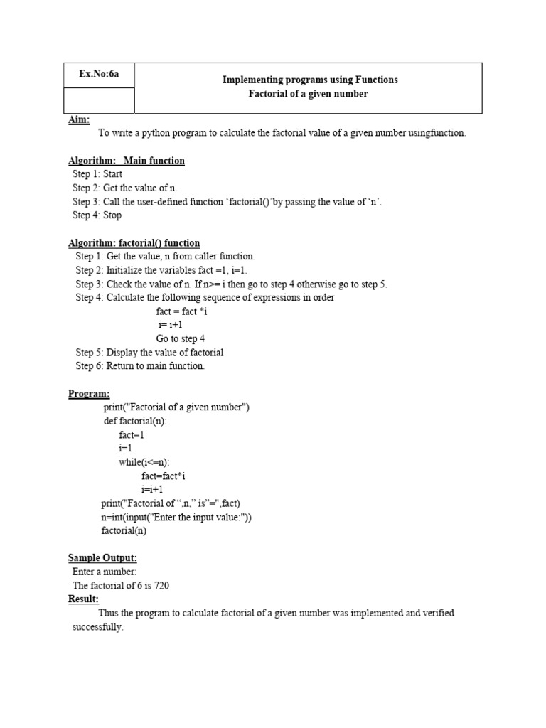 Implementing programs using Functions Factorial of a given number | PDF | Area | String ...