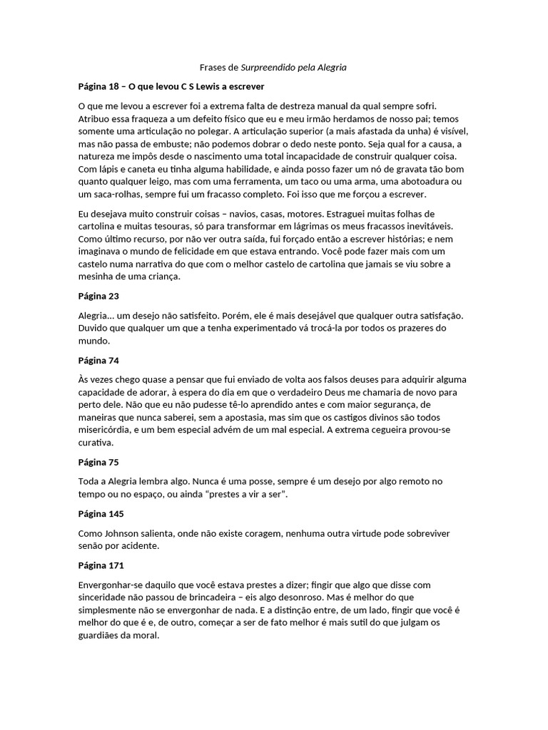 Surpreendido Pela Alegria-Frases-C S Lewis | PDF
