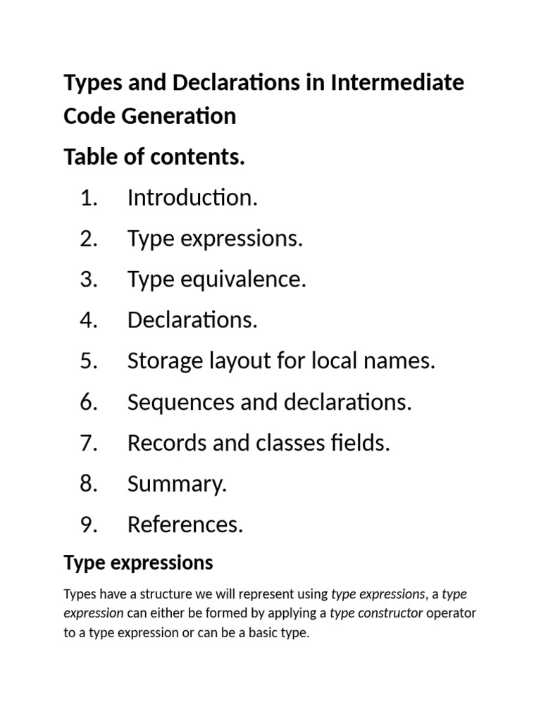 Types and Declarations in Intermediate Code Generation | PDF | Data Type | Integer (Computer ...
