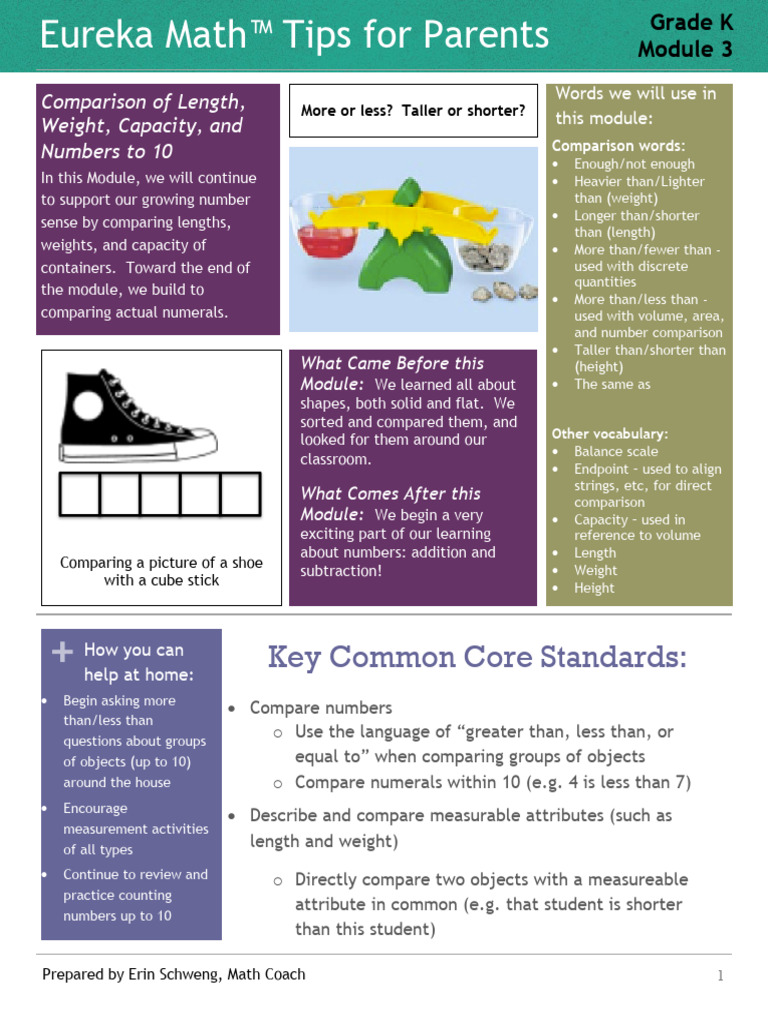 Parent Tip Sheet - Grade K Module 3 | PDF | Numbers | Mathematics