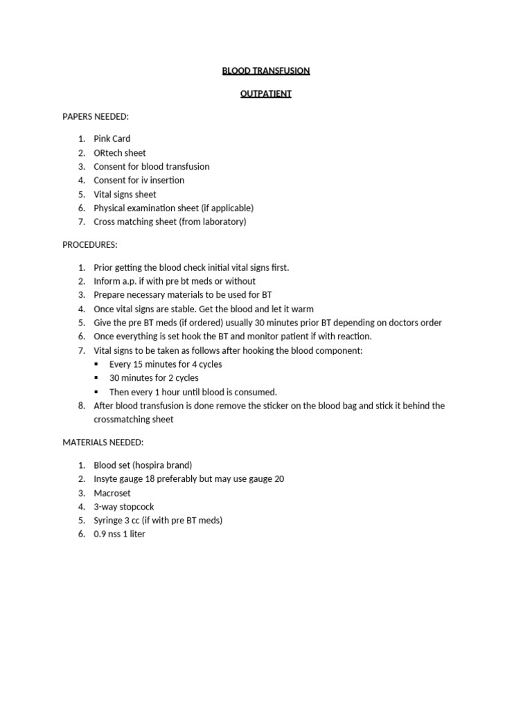 Blood Transfusion Process | PDF