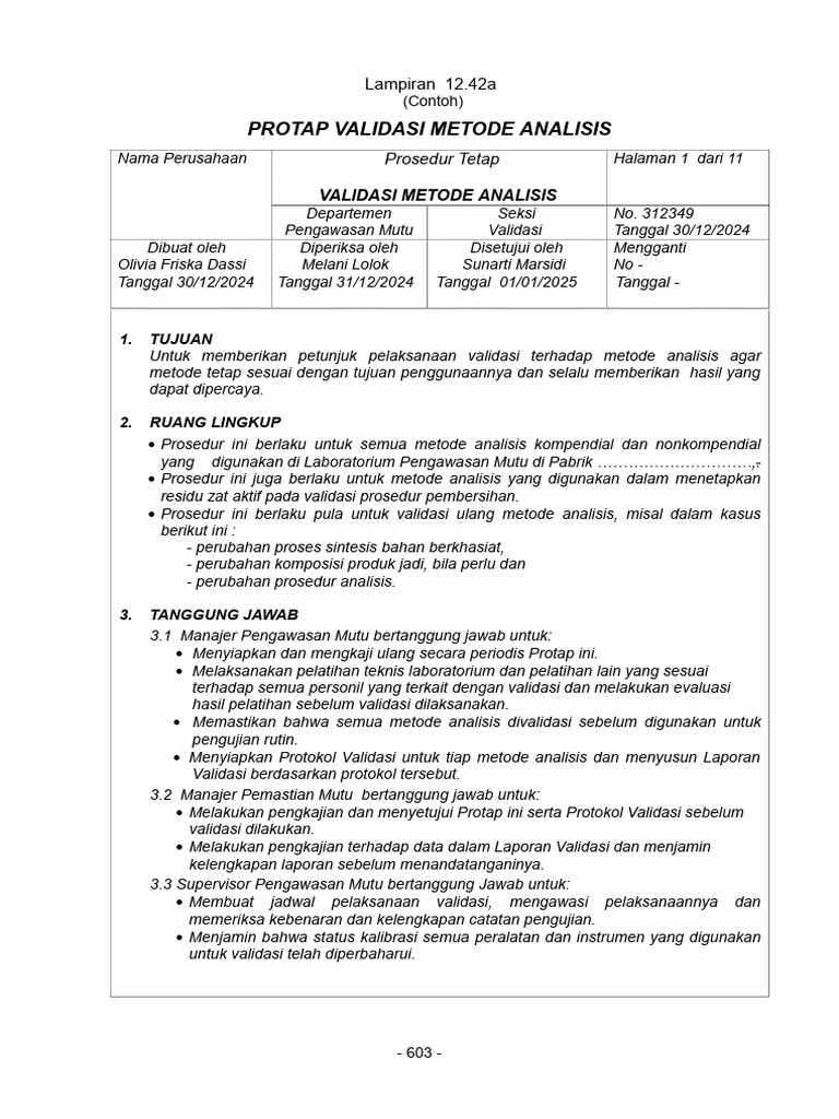 Protap Validasi Metode Analisis Laboratorium | PDF