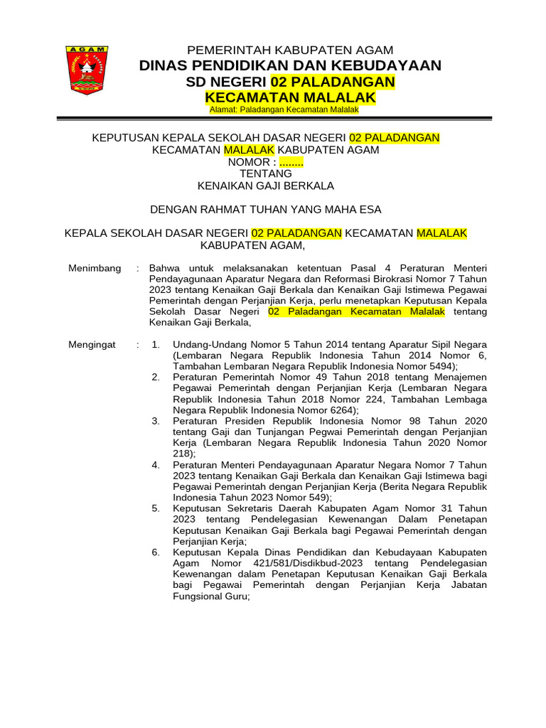 Contoh Format KGB PPPK Disdikbud | PDF