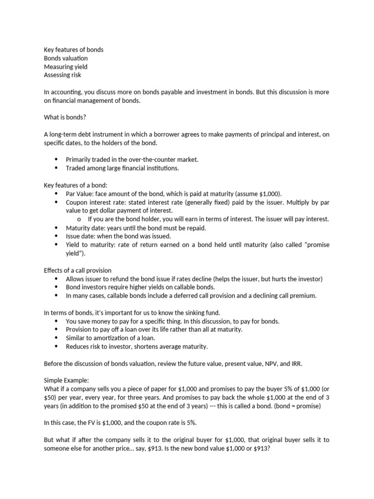 Key-features-of-bonds-1 | PDF | Bonds (Finance) | Yield (Finance)