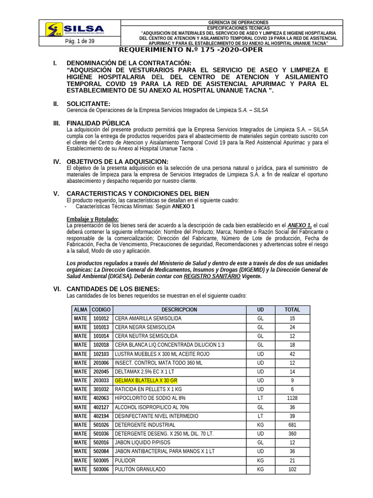 Req 175 - Eett - Apurimac y Tacna | PDF | Detergente | Tensioactivo