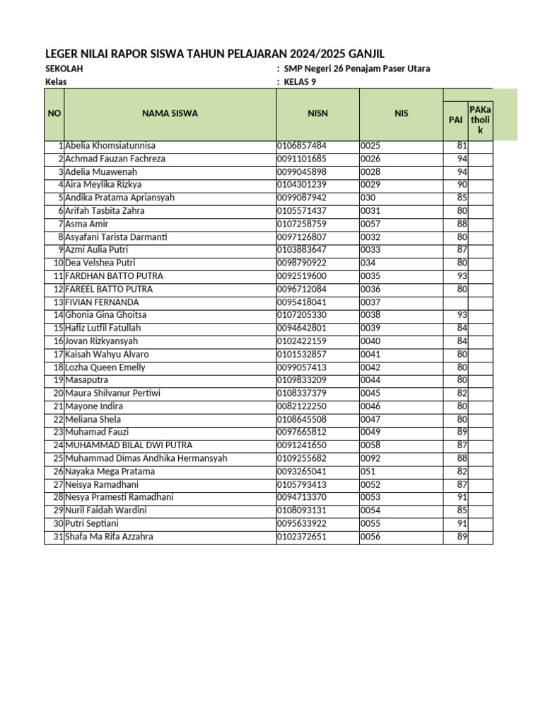 Leger_20241_KELAS 9 (1) | PDF