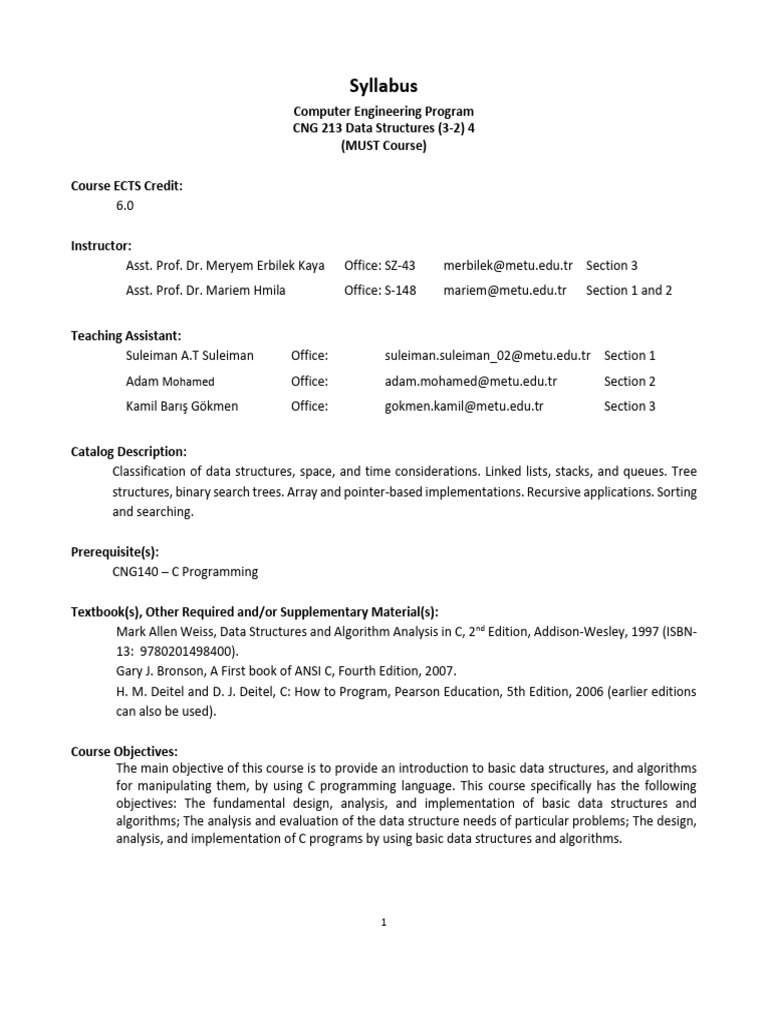 CNG213-Syllabus-2023-2024 - Fall | PDF | Engineering | Pointer (Computer Programming)