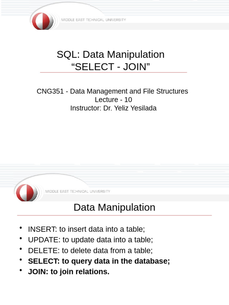 CNG351 Lecture 10 DML Part 1 (1) | PDF | Information Retrieval | Databases