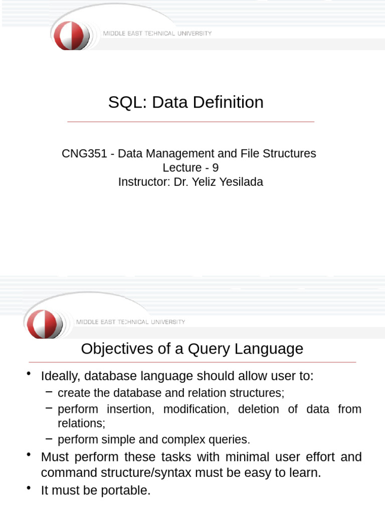 CNG351 Lecture 9 Part1 DDL | PDF | Sql | Database Index