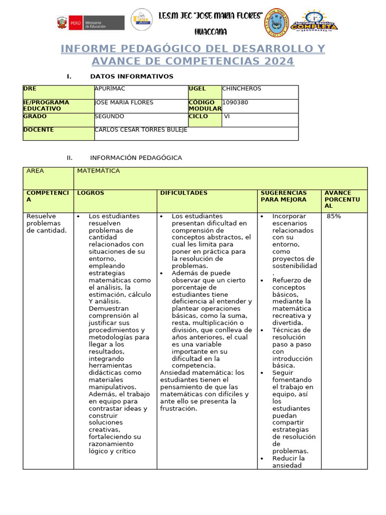 Informe Pedagógico Del Desarrollo y Avance 2do | PDF | Geometría ...