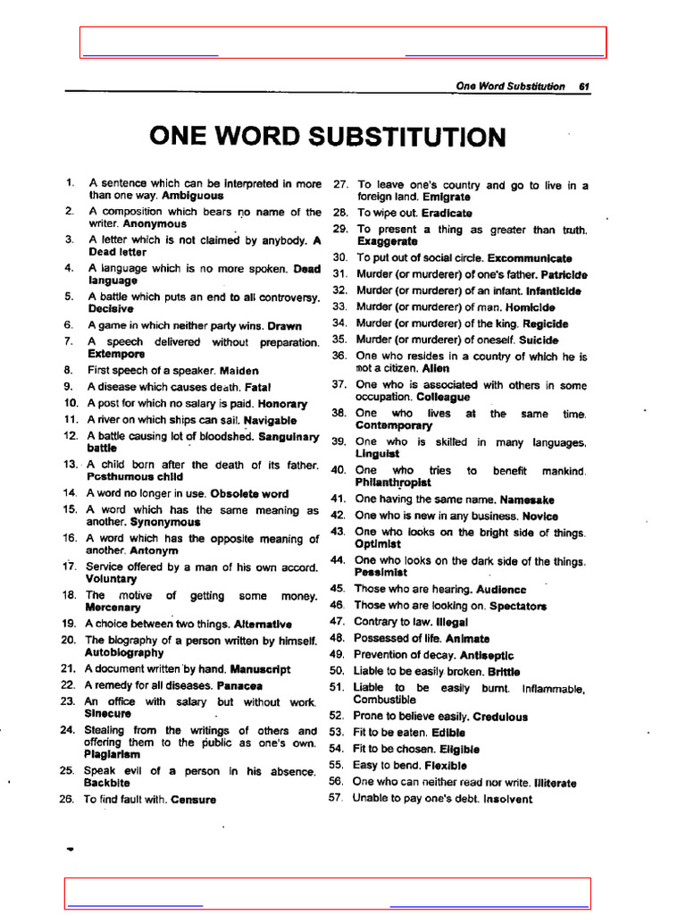 One Word Substitution MCQs | PDF