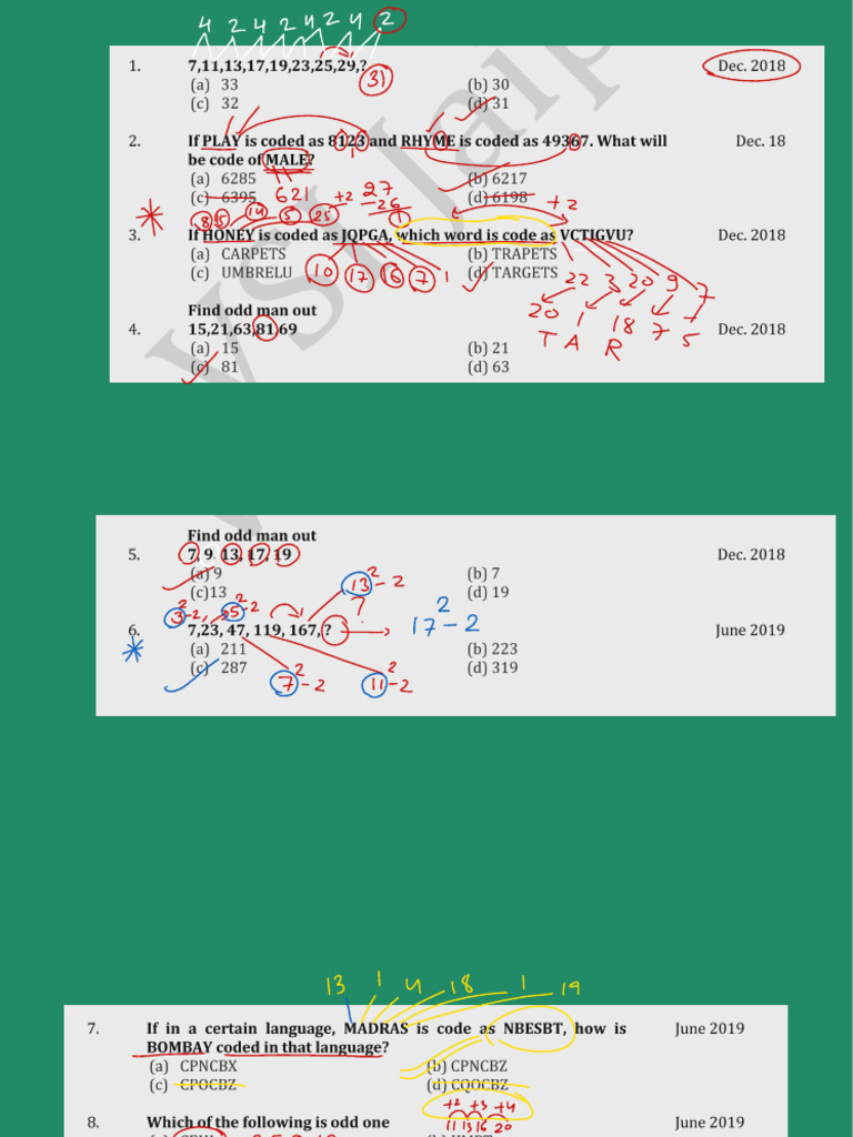 ANSWER PDF CHAPTER 9 NUMBER SERIES , CODING AND DECODING | PDF