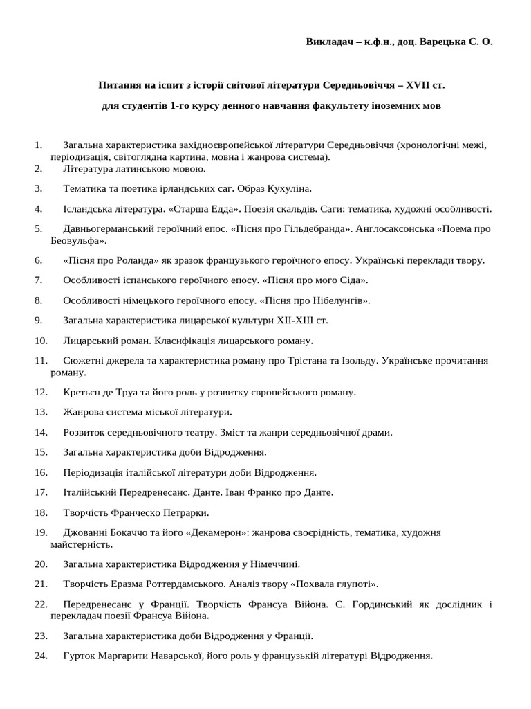 Varetska Istoriia Svit Lit 2020 | PDF