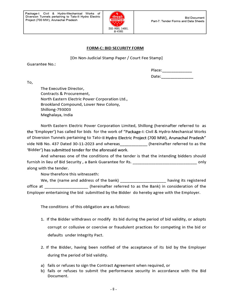 Neepco BId Security Form | PDF | Guarantee | Private Law