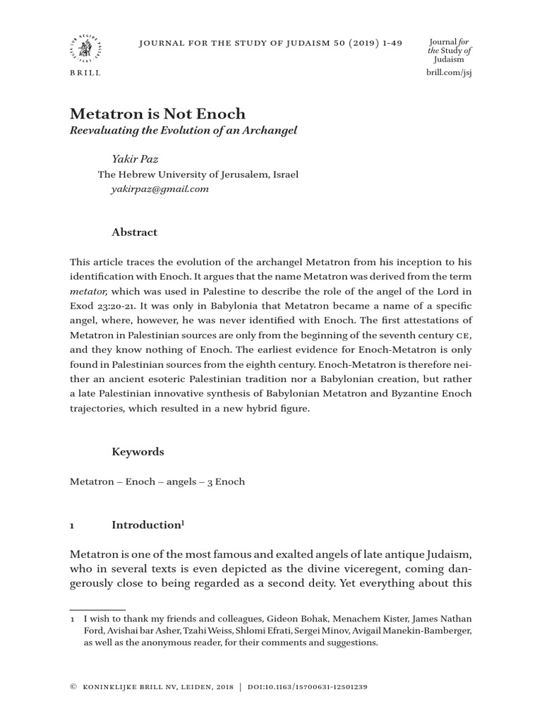 Metatron Is Not Enoch Reevaluating The | PDF