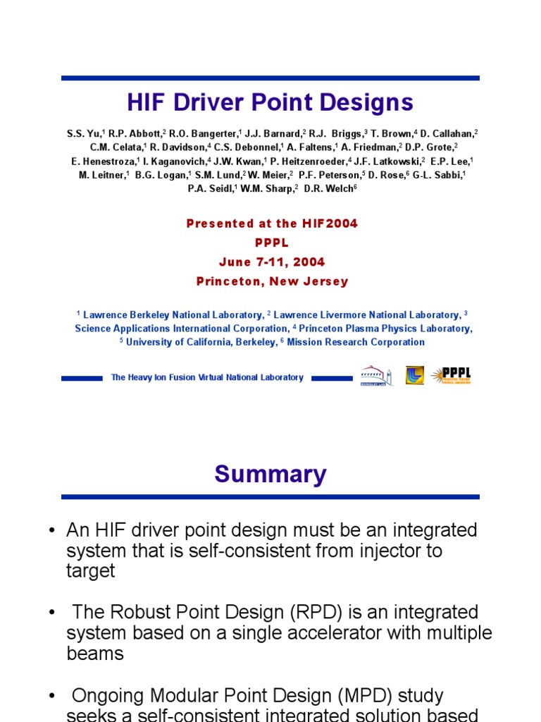 S.S. Yu Et Al - HIF Driver Point Designs | PDF | Particle Accelerator ...