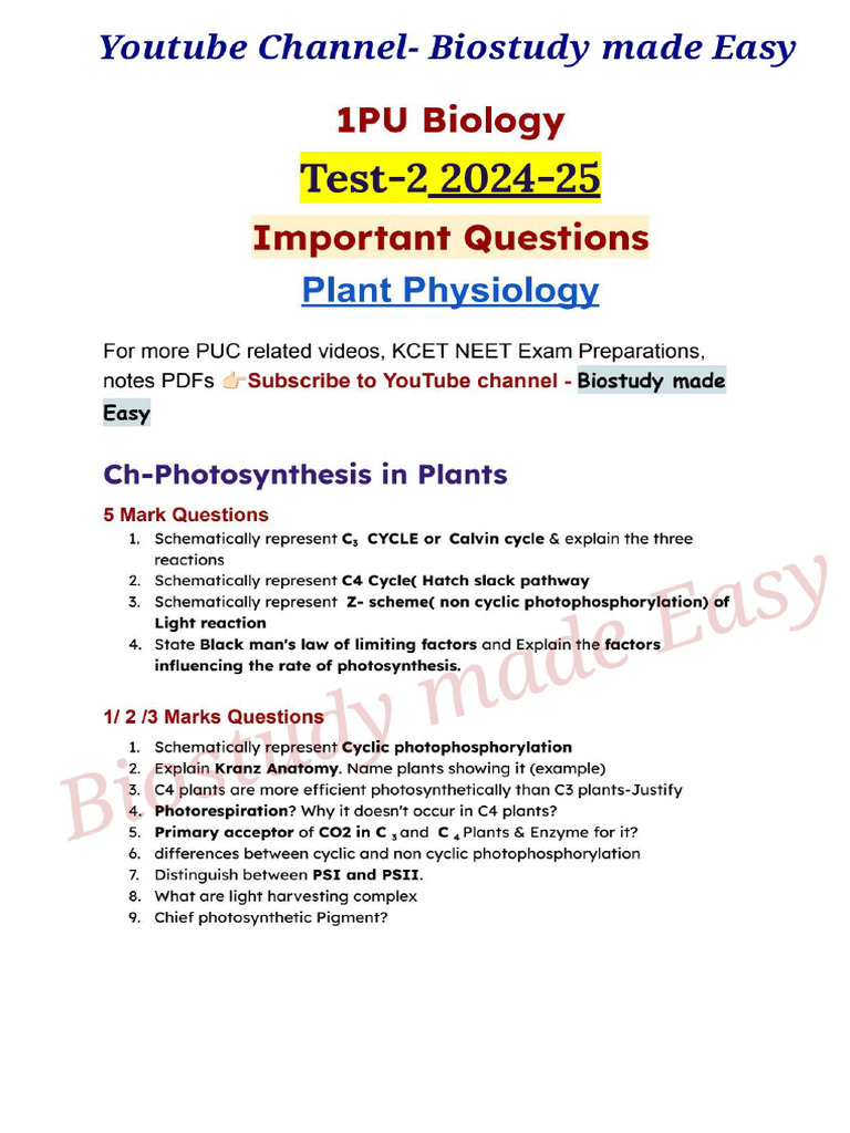 1PU Bio Test-2 IMP Qs | PDF