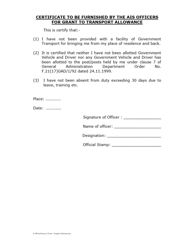 Transport Allowance | PDF