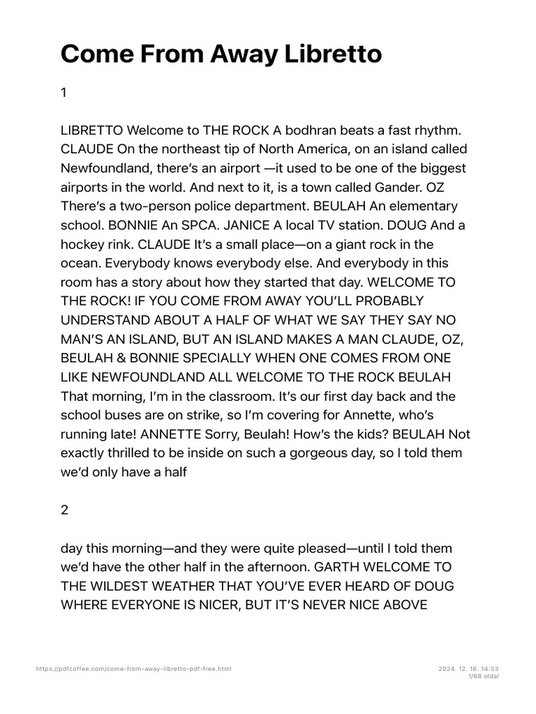 Come From Away Libretto | PDF | Customs | Transport