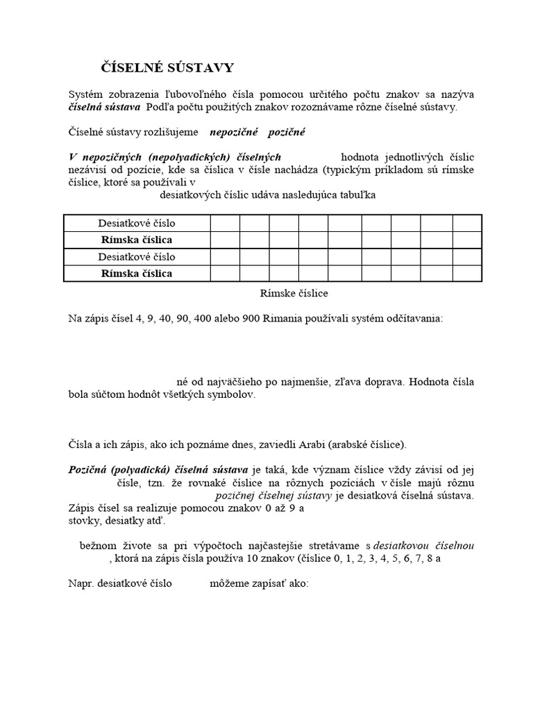 02 - Ciselne Sustavy A Prevody Medzi CS - Poznámky Do Zošita | PDF