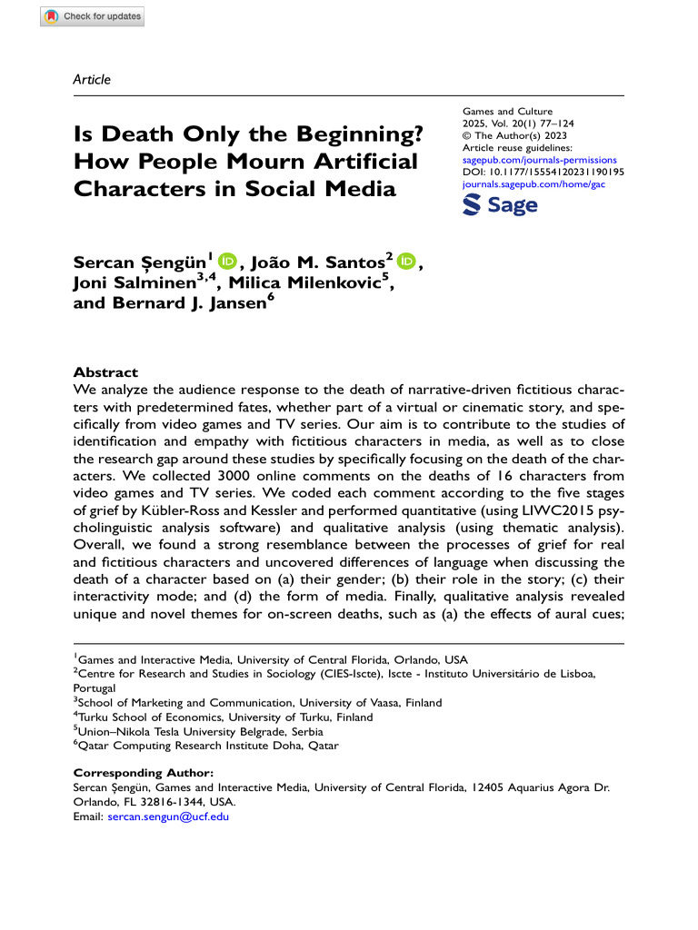 Mourning Fictional Characters Online | PDF | Emotions | Empathy