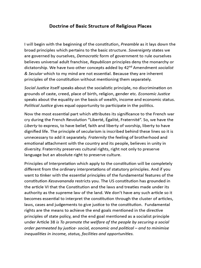 Doctrine of Basic Structure of Religious Places | PDF | Government ...