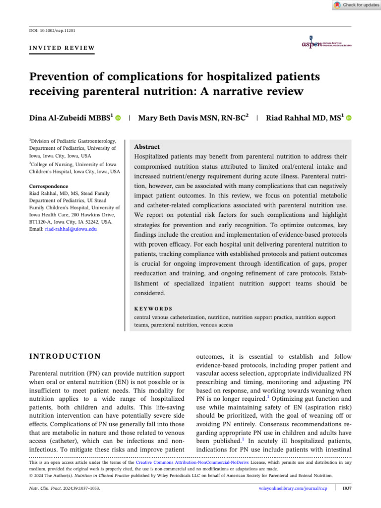 Nut in Clin Prac - 2024 - Al‐Zubeidi - Prevention of complications for ...