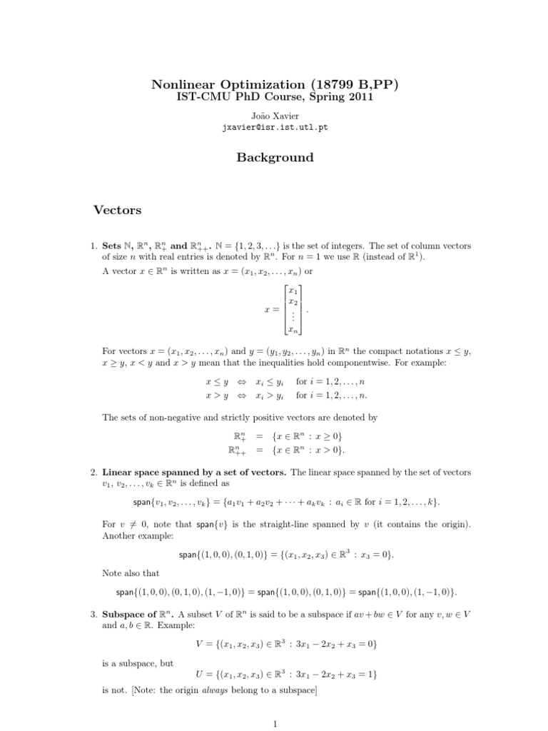 Nonlinear Optimization (18799 B, PP) : Ist-Cmu PHD Course, Spring 2011 ...