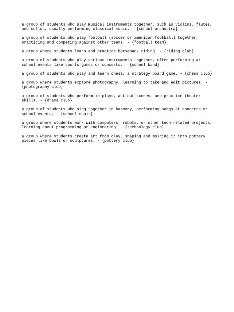 U1-Vocab (School Clubs) | PDF