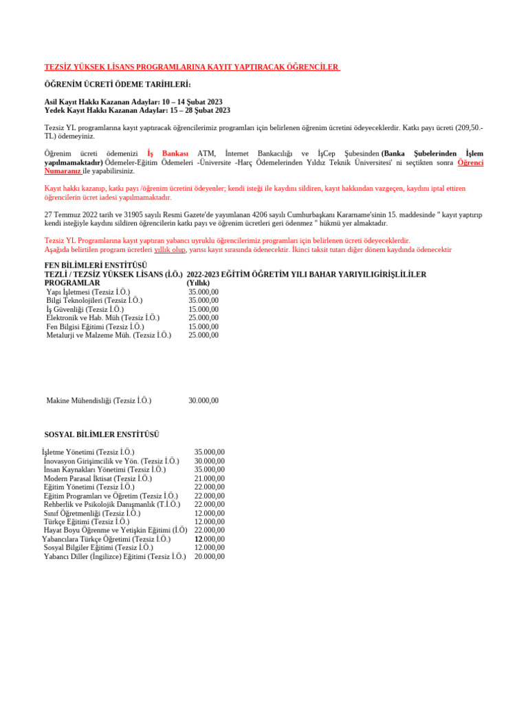 3_202223B_2 Tezsiz YL Programlarina Kayit Yaptıracak Ogrencilerimiz | PDF