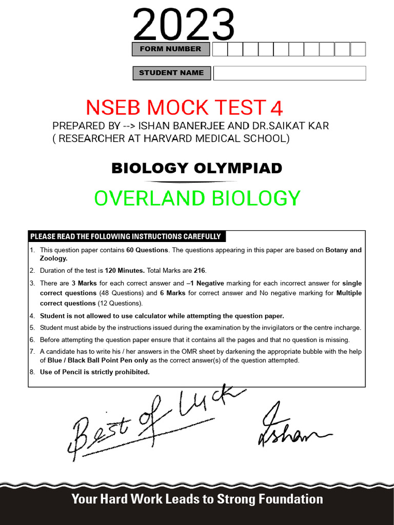 NSEB Biology Mock Test 2023 | PDF | Heart | Hemodynamics