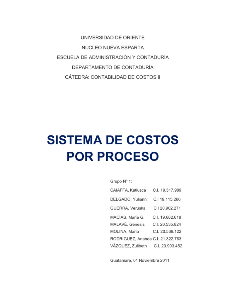 Sistema de Costos Por Procesos. | PDF | Costo | Inventario
