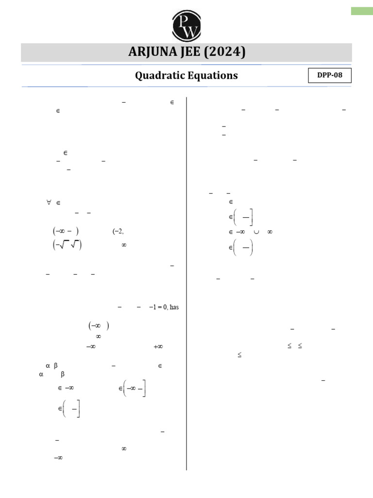 Quadratic Equations _ DPP 08 (of Lec 09) __ Arjuna JEE 2024 | PDF | Mathematics | Mathematical ...