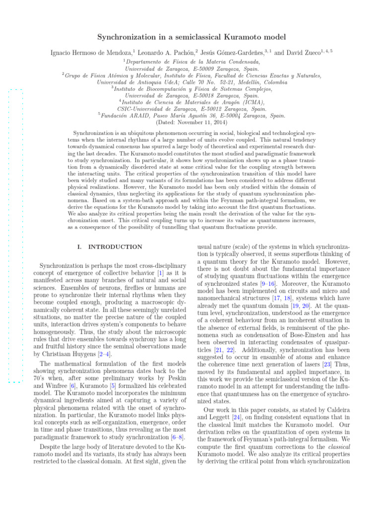 Quantum Kuramoto Model Pdf Quantum Tunnelling Oscillation