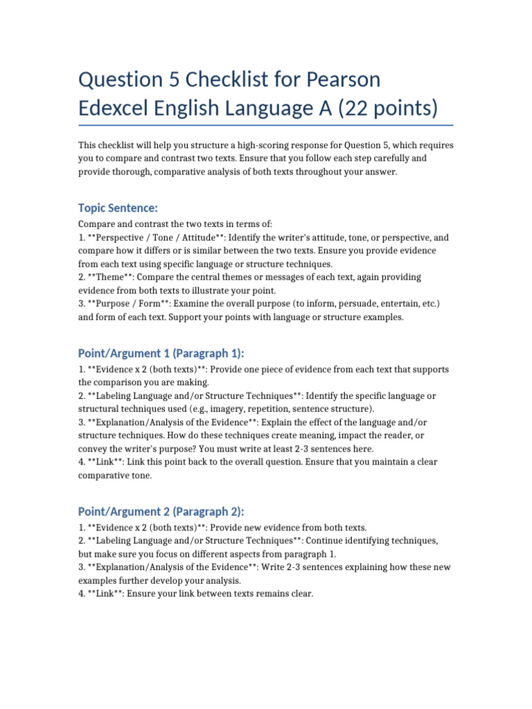 Edexcel_English_Language_Q5_Checklist | PDF | Essays | Linguistics