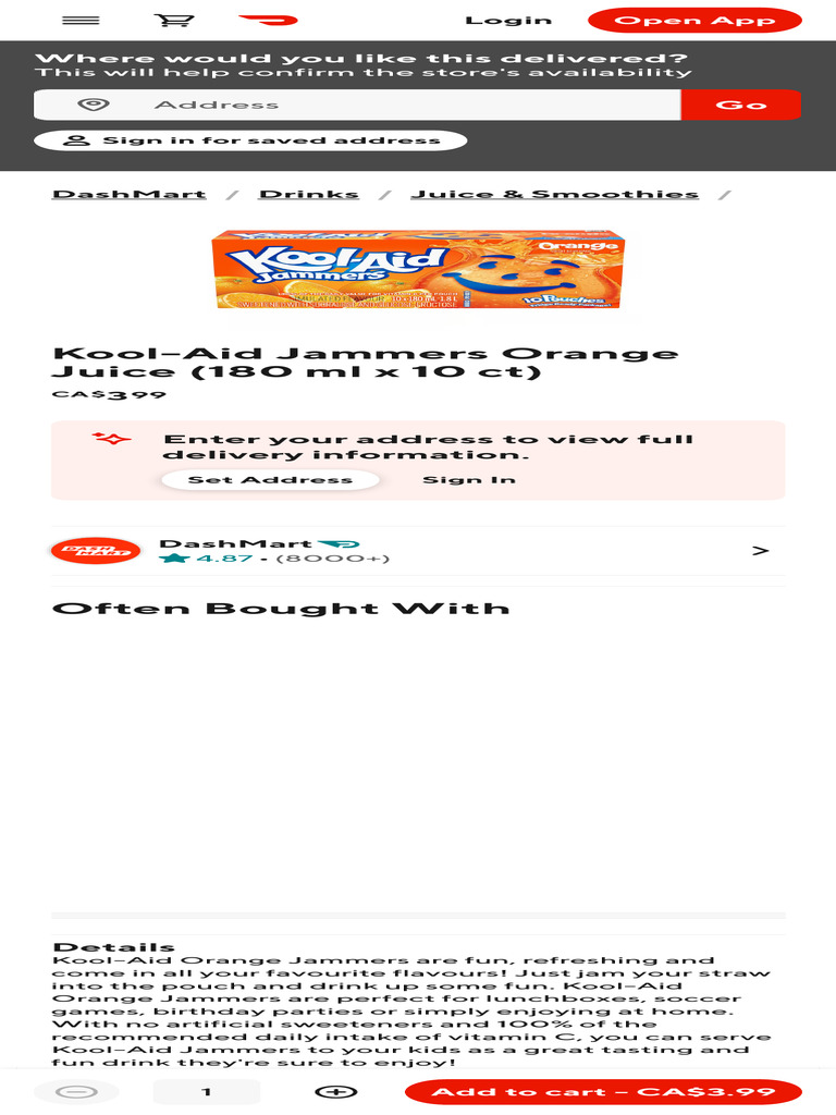 Kool-Aid Jammers Orange Juice (180 Ml x 10 Ct) Delivery - DoorDash | PDF