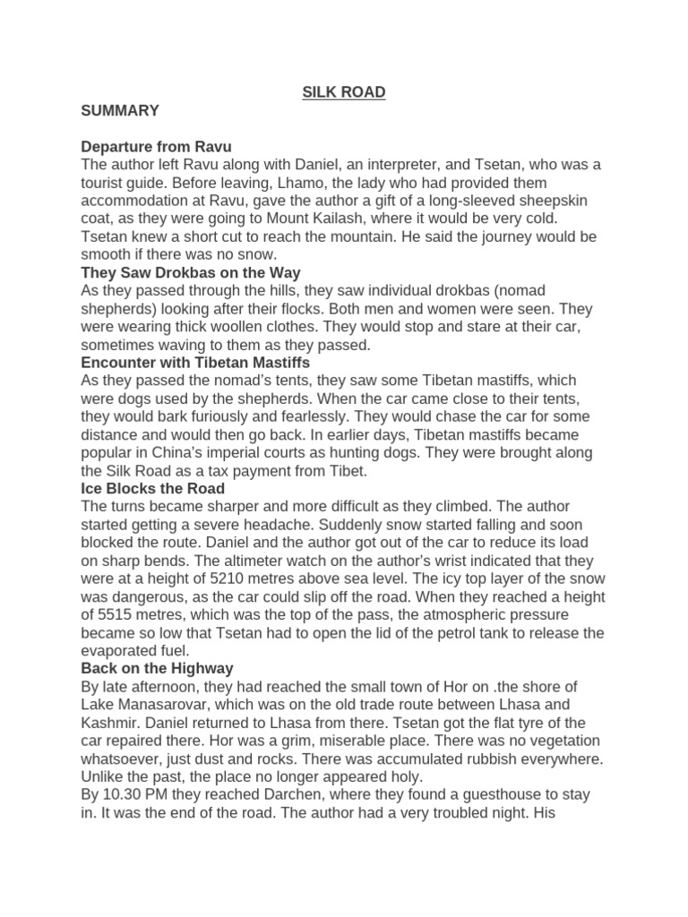 Silk Road Summary - Grade 11 | PDF