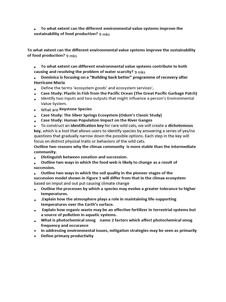 dp1 ESS revision sheet | PDF | Primary Production | Smog