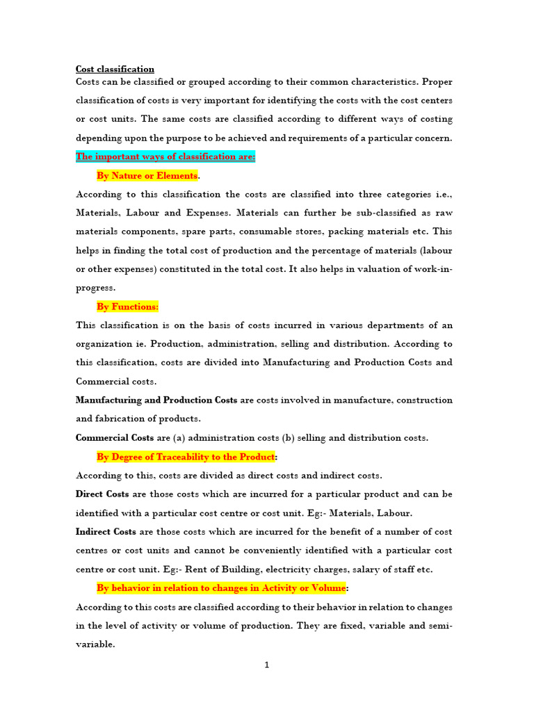 Cost Classification 2024 | PDF | Cost | Expense