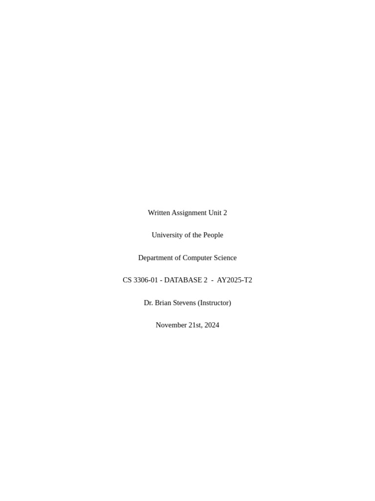 CS 3306 01 Written Assignment Unit 2 | PDF | Database Transaction | Information Technology ...